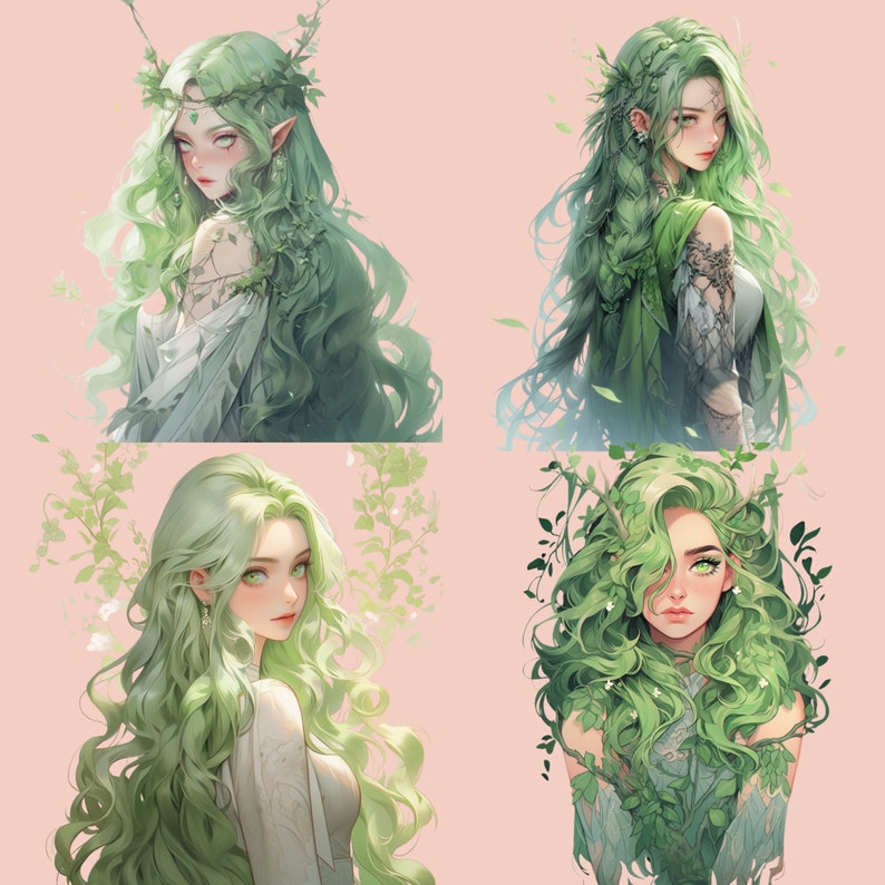 Dryad Forest Princess Clipart Bundle, Transparent Background, PNG ...