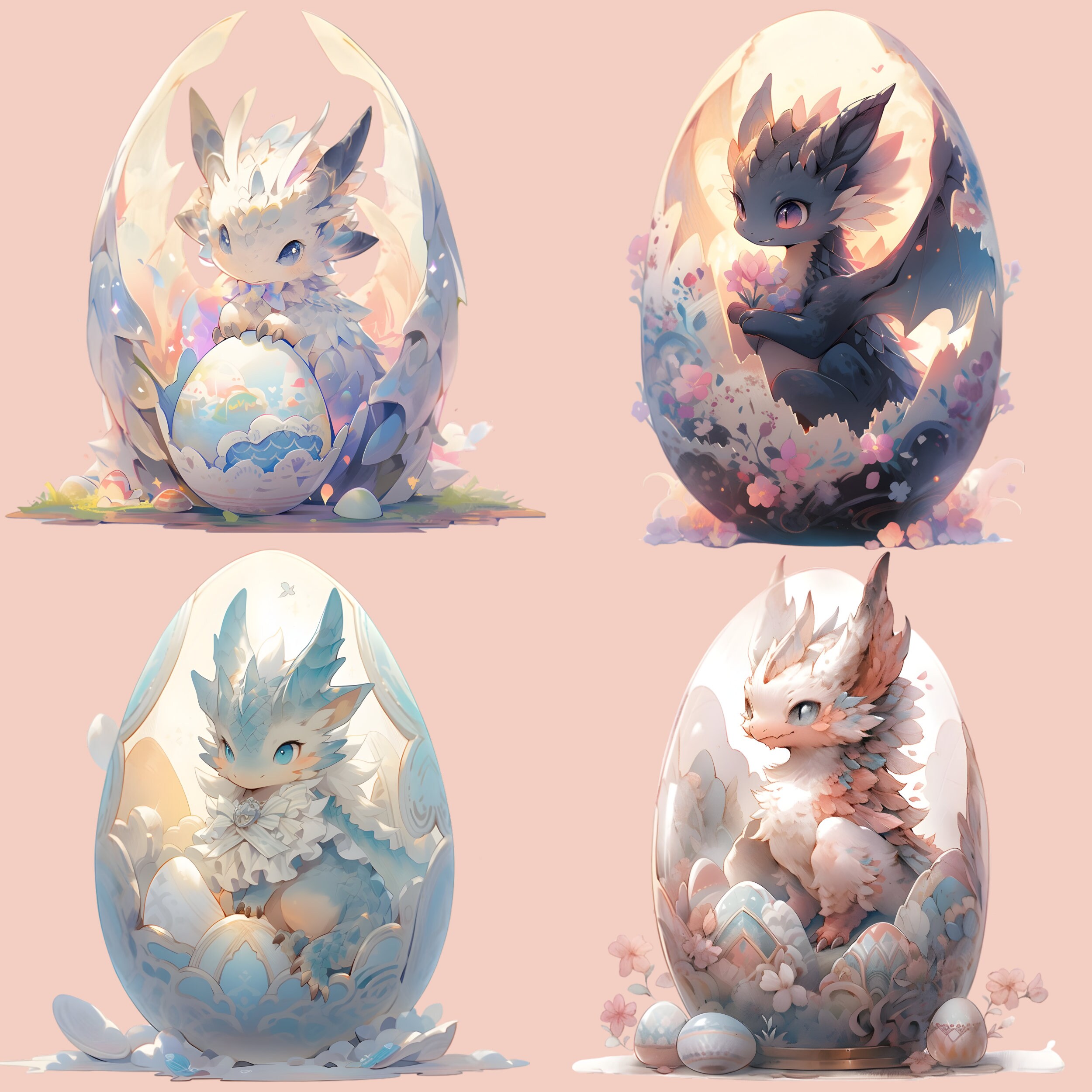Magical Baby Dragon Egg Clipart Bundle, Colorful Dragon PNG, Magical ...