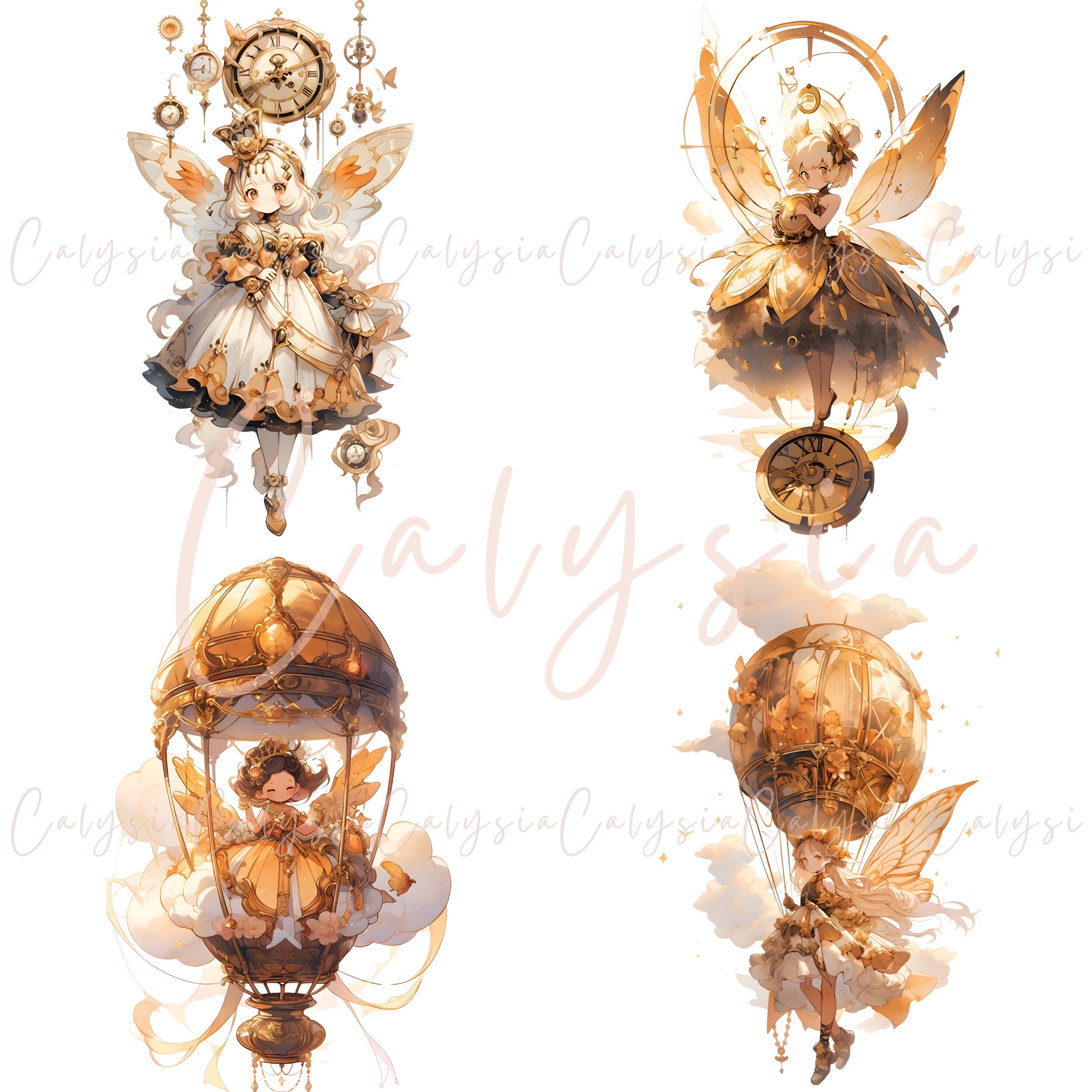Gold Steampunk Pixie PNG Clipart Bundle: Fairy Illustrations (digital ...