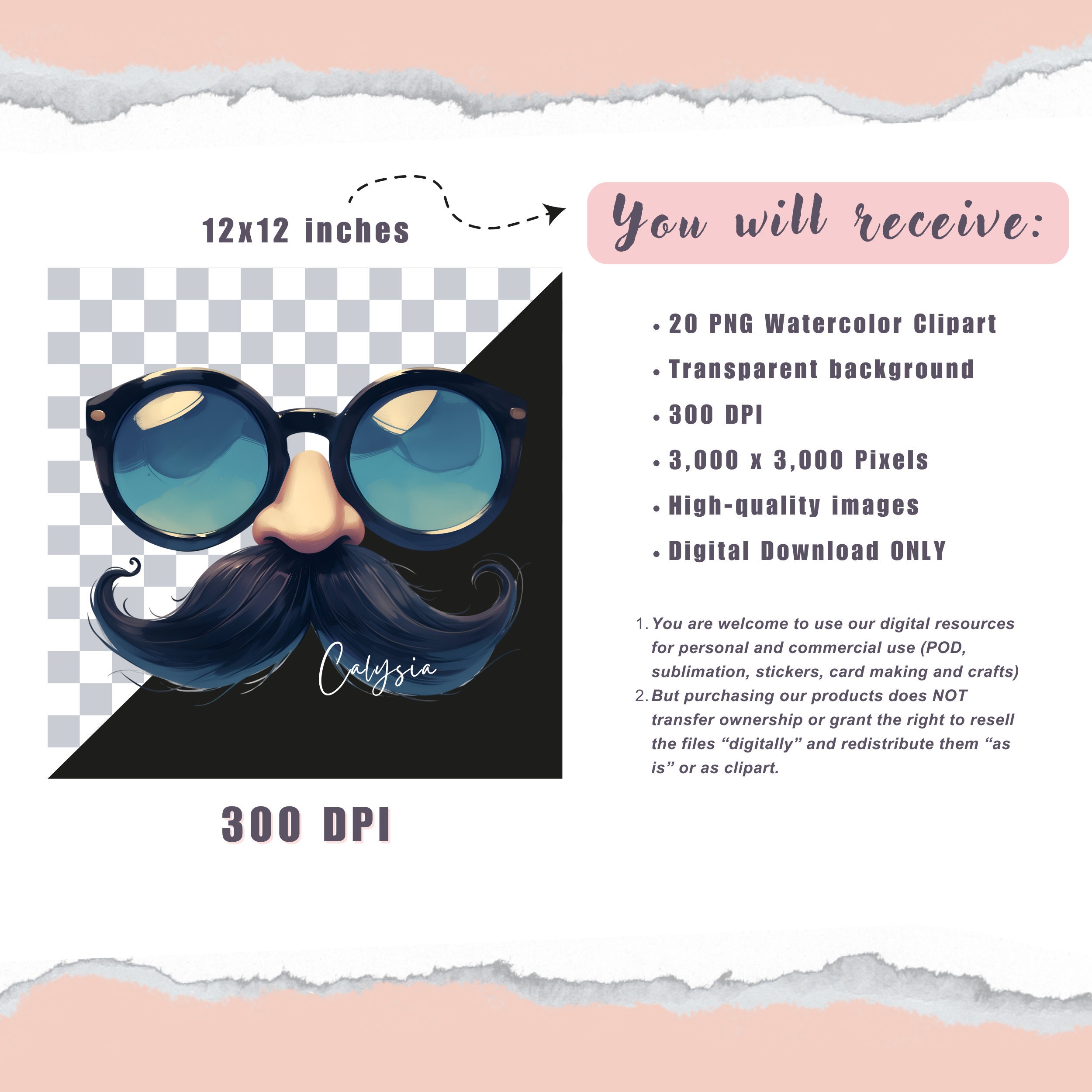 Mustache Clipart Bundle, Mustache PNG, Dad's Beard, Sunglasses, Father ...