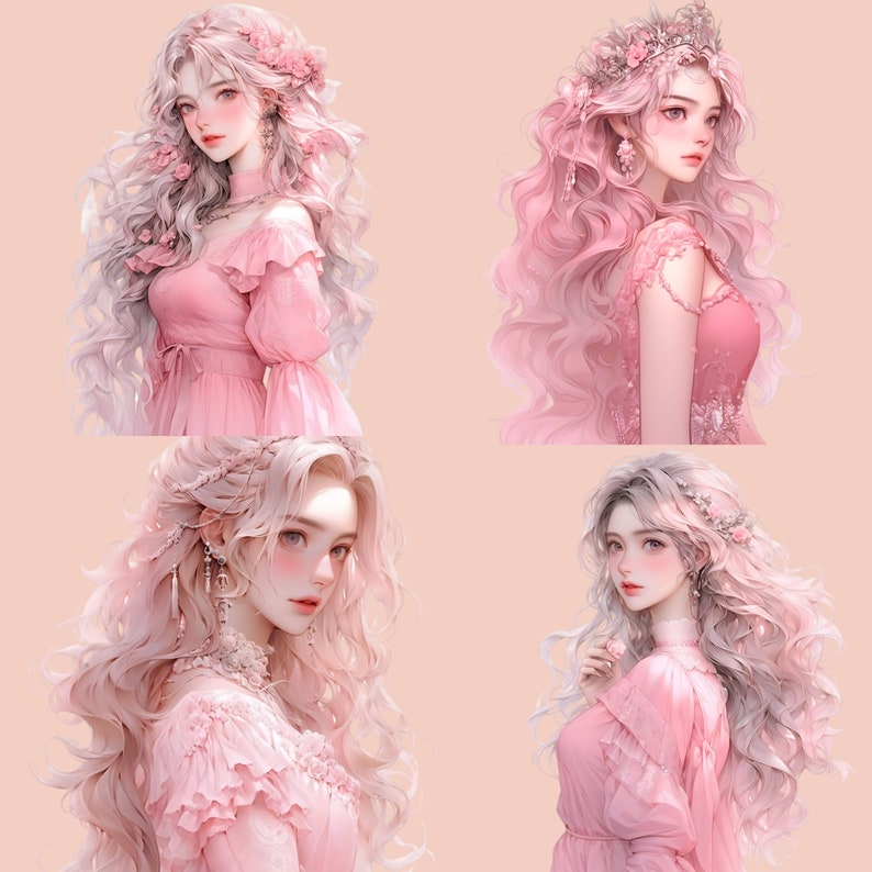 Watercolor Pink Dreamy Princess PNG Clipart Bundle Transparent ...