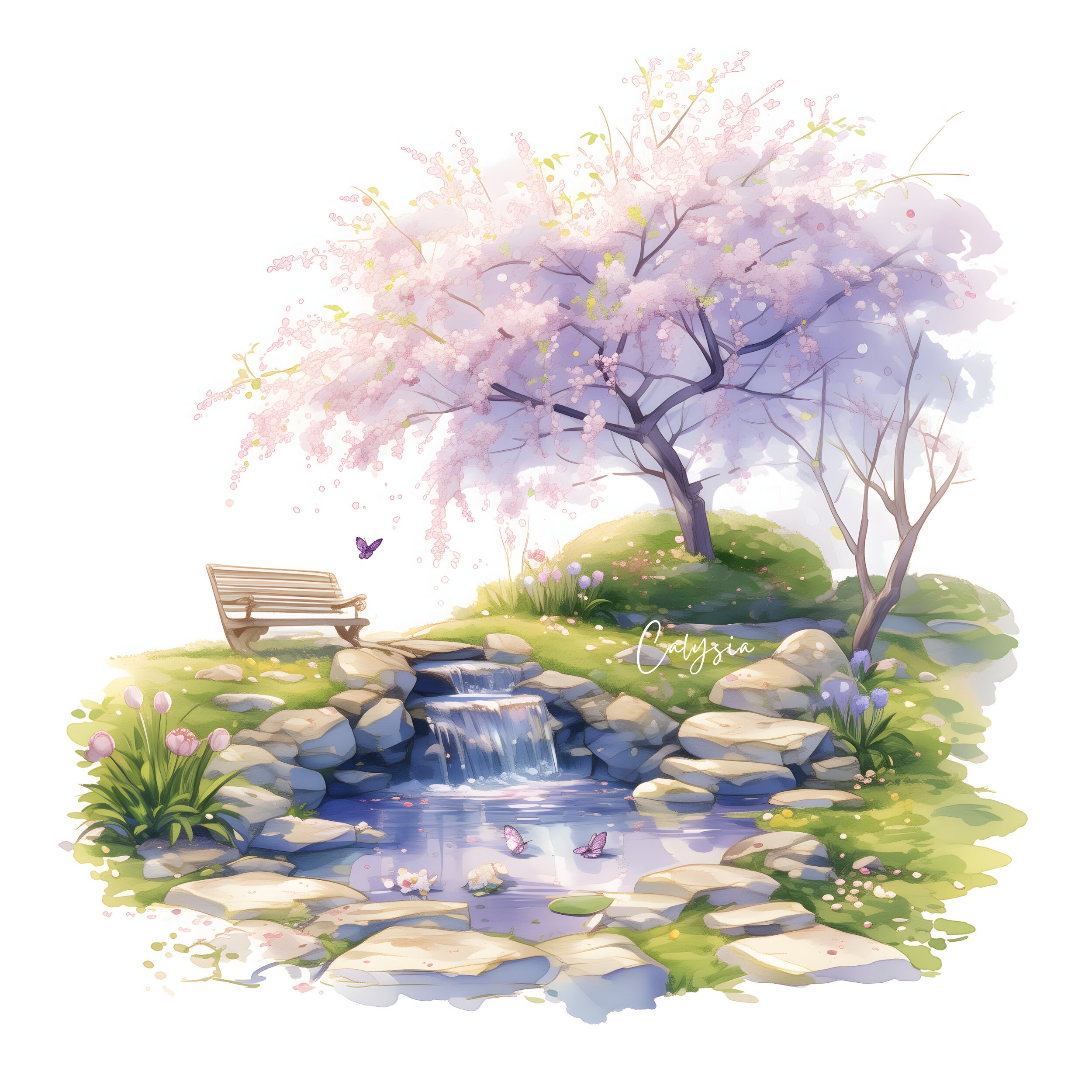 Watercolor Spring Landscape Clipart Bundle, Nature Summer Scenery PNG ...