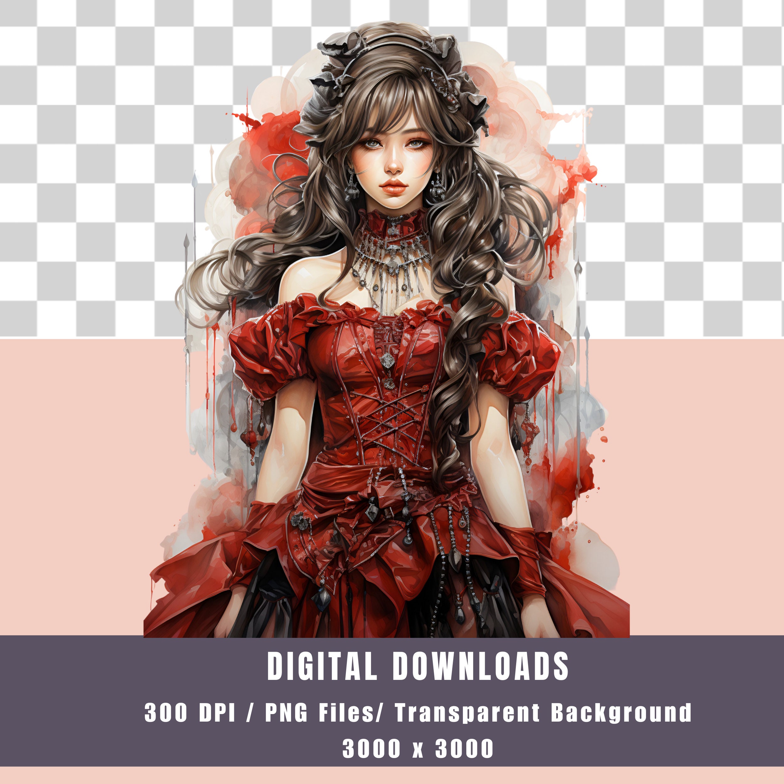 Watercolor Red Princess Clipart Bundle, PNG Clipart Bundle Transparent ...