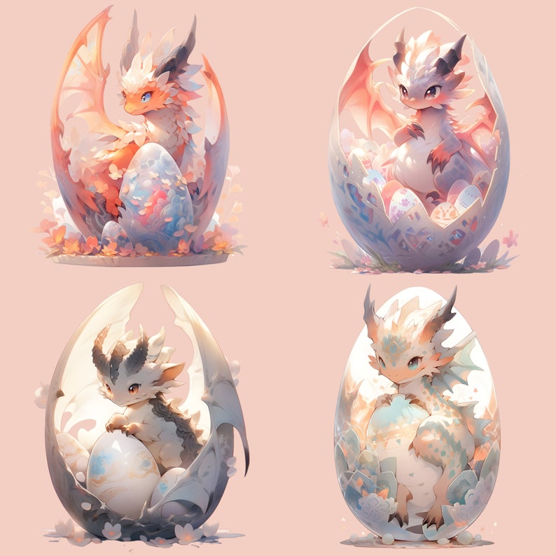 Magical Baby Dragon Egg Clipart Bundle, Colorful Dragon PNG, Magical ...