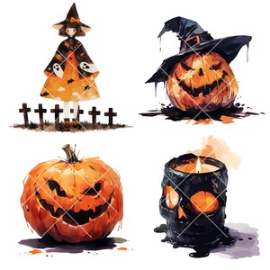 Watercolor Halloween Clipart Bundle, Halloween PNG, Witch PNG, Spooky ...