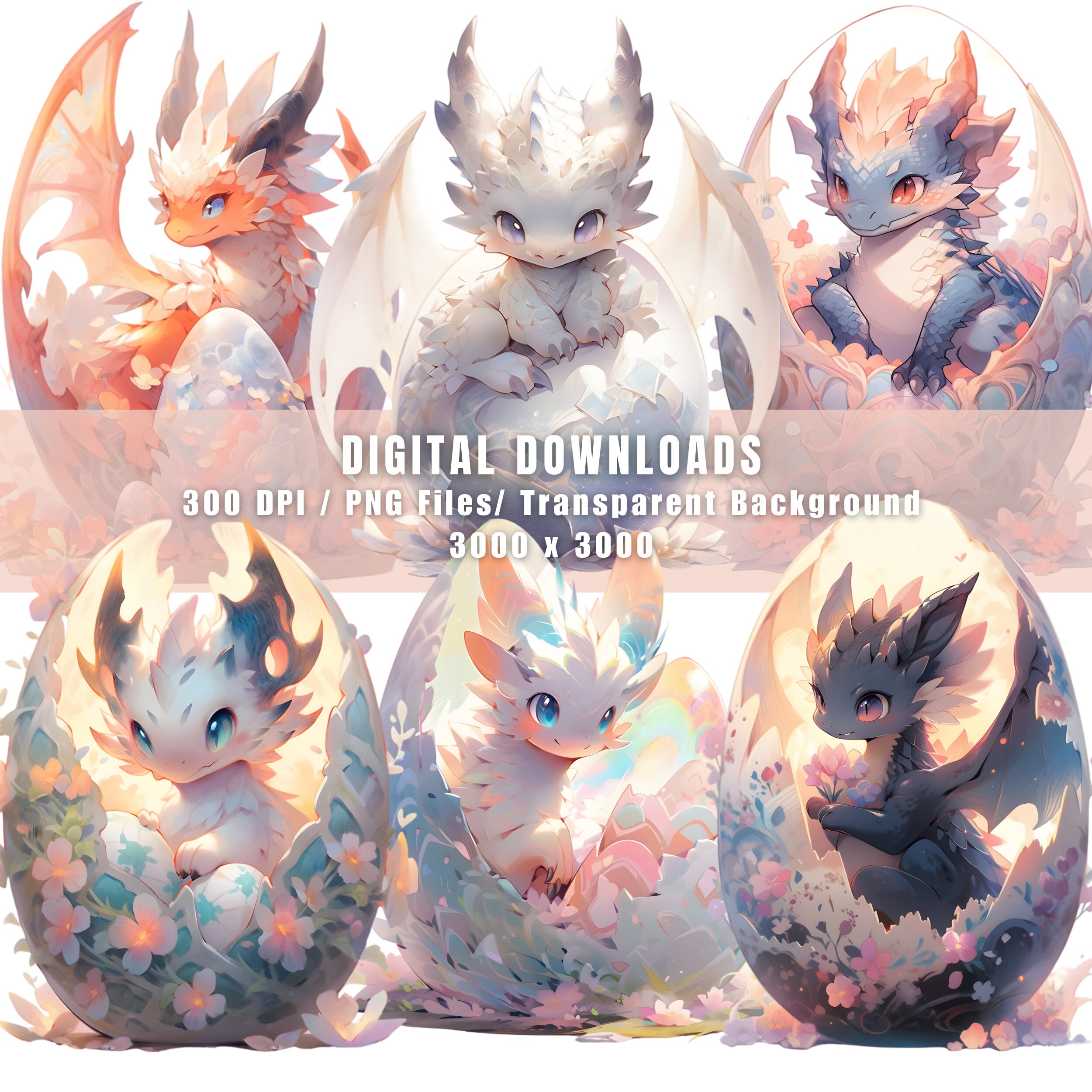 Magical Baby Dragon Egg Clipart Bundle, Colorful Dragon PNG, Magical ...
