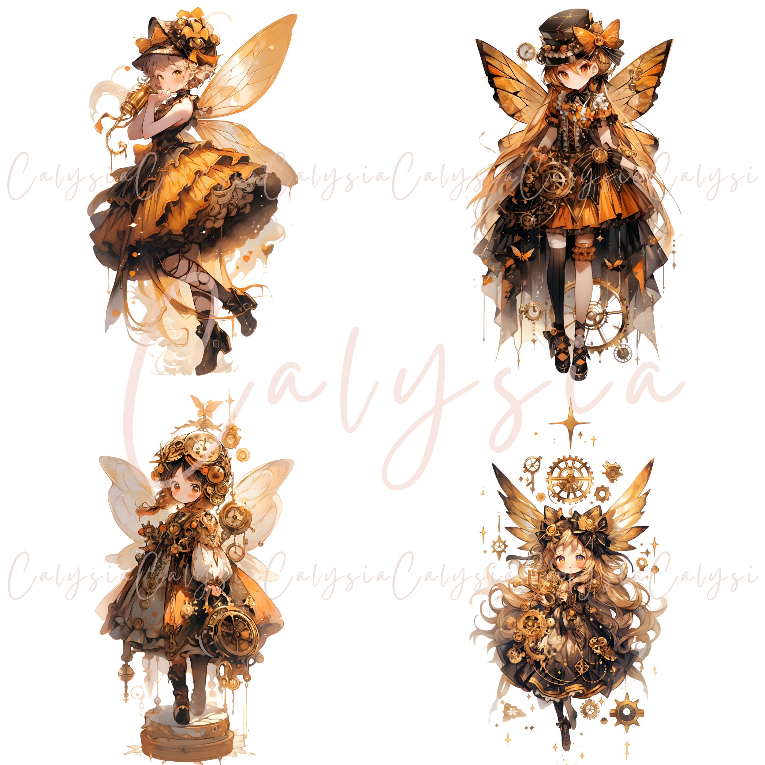 Gold Steampunk Pixie PNG Clipart Bundle: Fairy Illustrations (digital ...