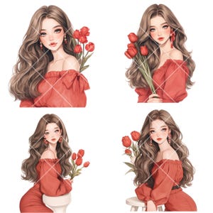Red Roses Girl Clipart: Watercolor Flower PNG (digital Download) - Etsy