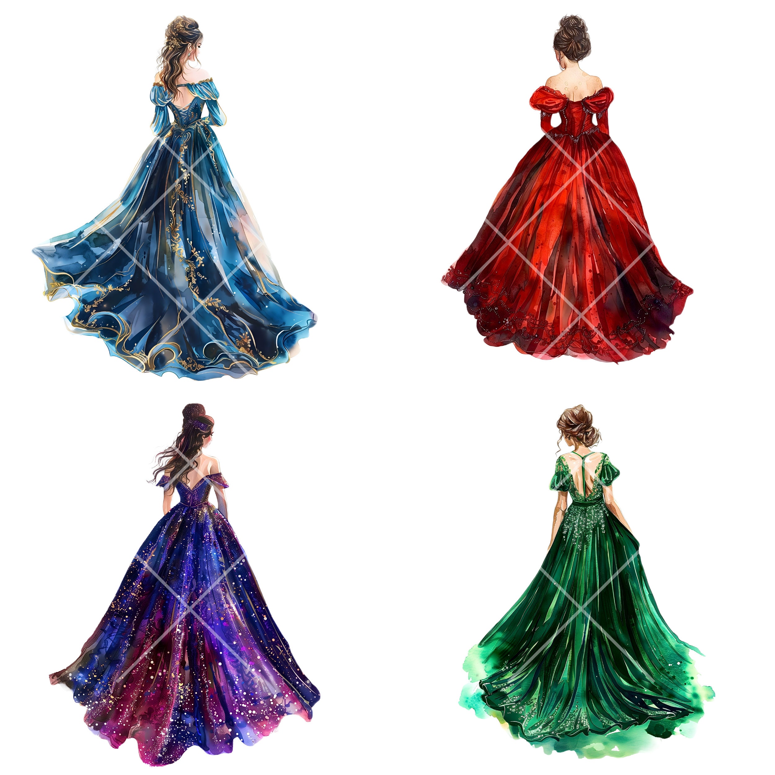 Watercolor Prom Queen Clipart Bundle: Ball Gown Graphics (commercial ...