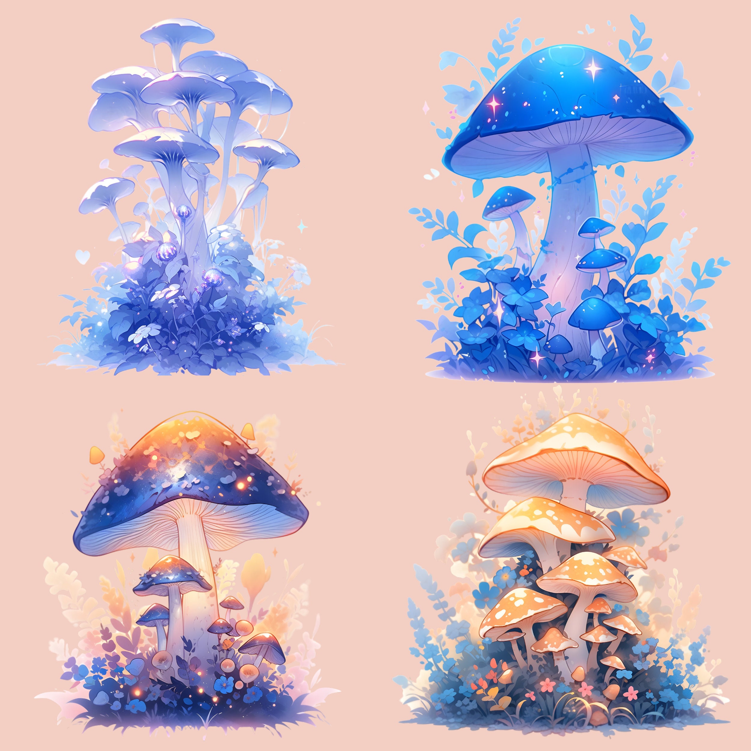 Magical Mushroom Clipart Bundle, Mushroom PNG, Fantasy Mushroom Clipart ...