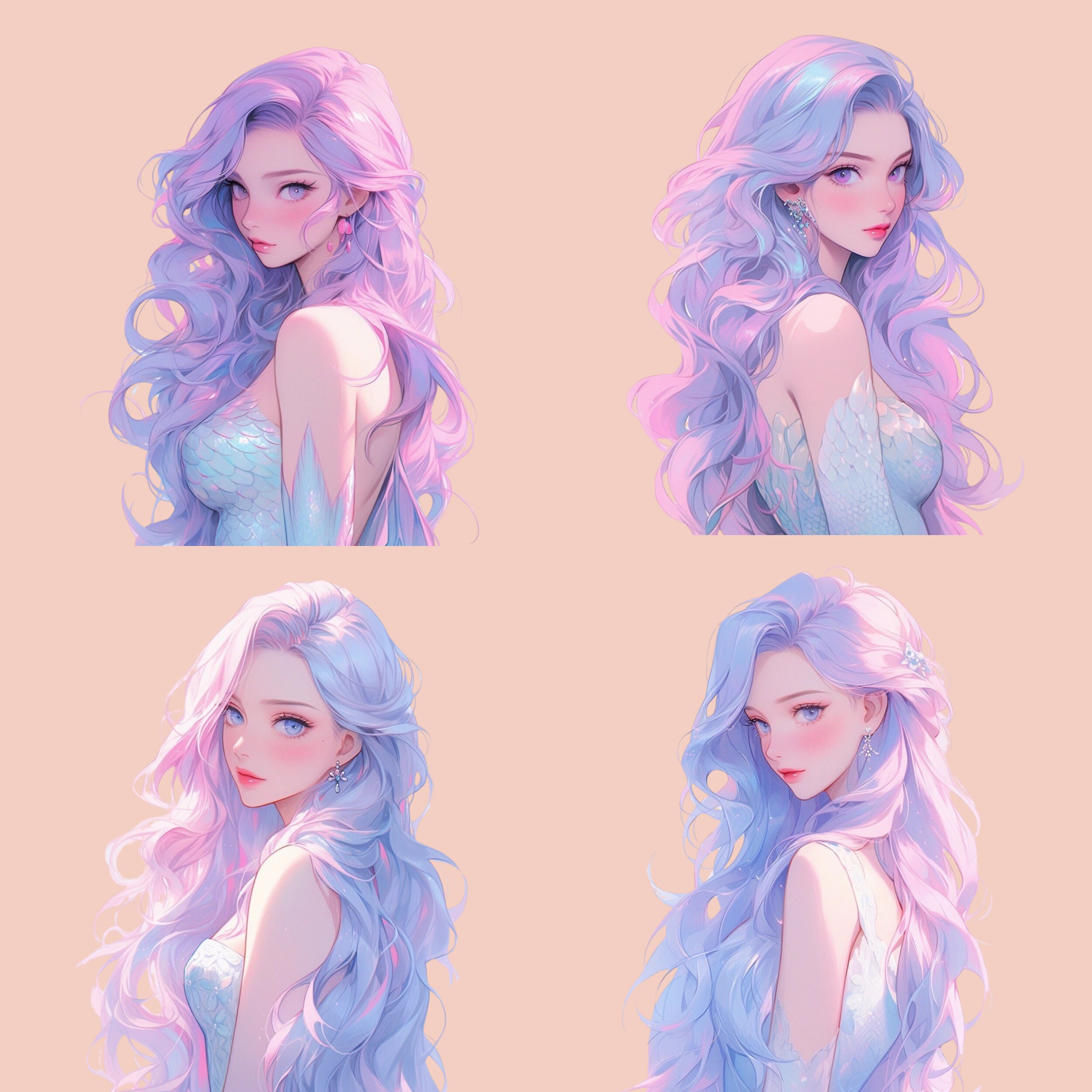 Watercolor Pretty Mermaid Clipart Bundle, PNG Clipart Pack, Magical ...