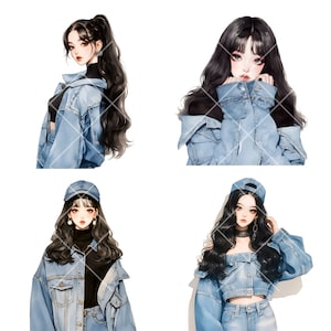 Watercolor Denim Girls Clipart Bundle, Girl in Denim Clipart, Fashion ...