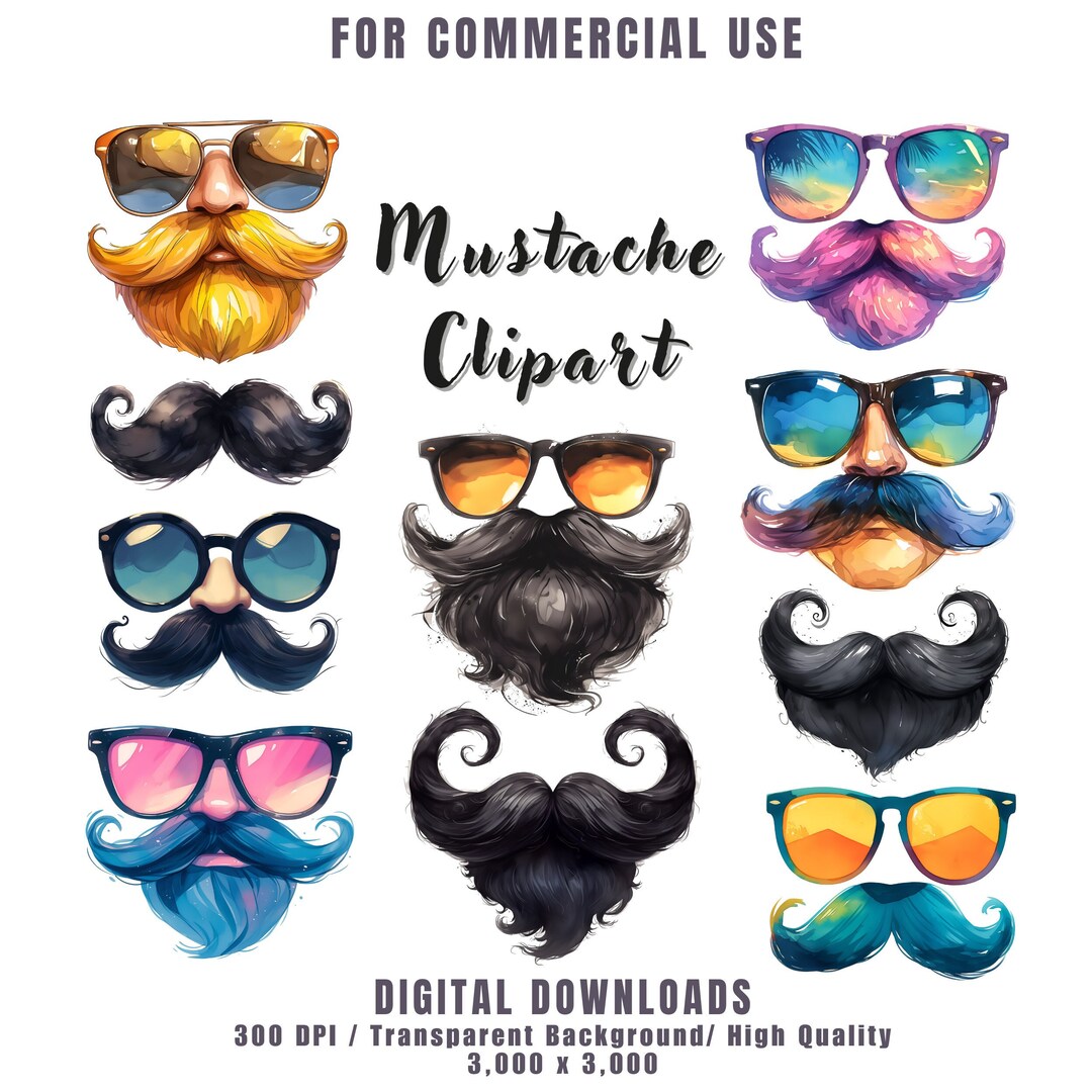 Mustache Clipart Bundle, Mustache PNG, Dad's Beard, Sunglasses, Father ...