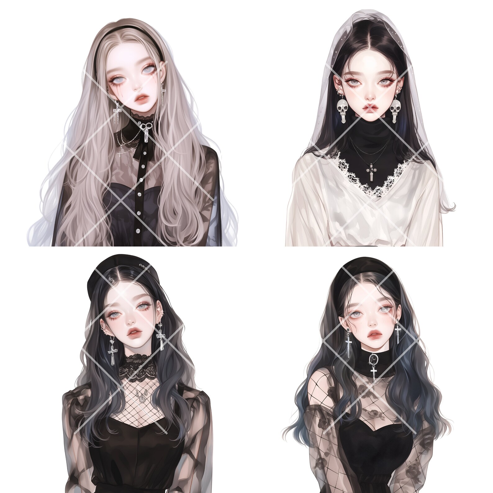 Watercolor Gothic Girl Clipart Bundle, Gothic Grunge PNG, Pretty Girl ...