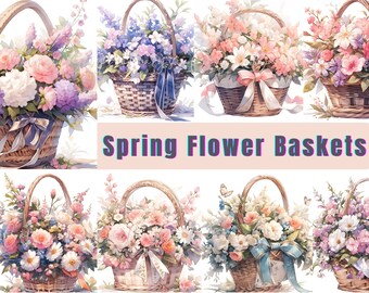 50 Watercolor Flower Basket Clipart PNG Bundle Personal and Commercial ...
