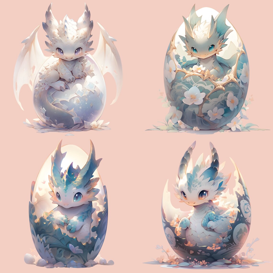 Magical Baby Dragon Egg Clipart Bundle, Colorful Dragon PNG, Magical ...