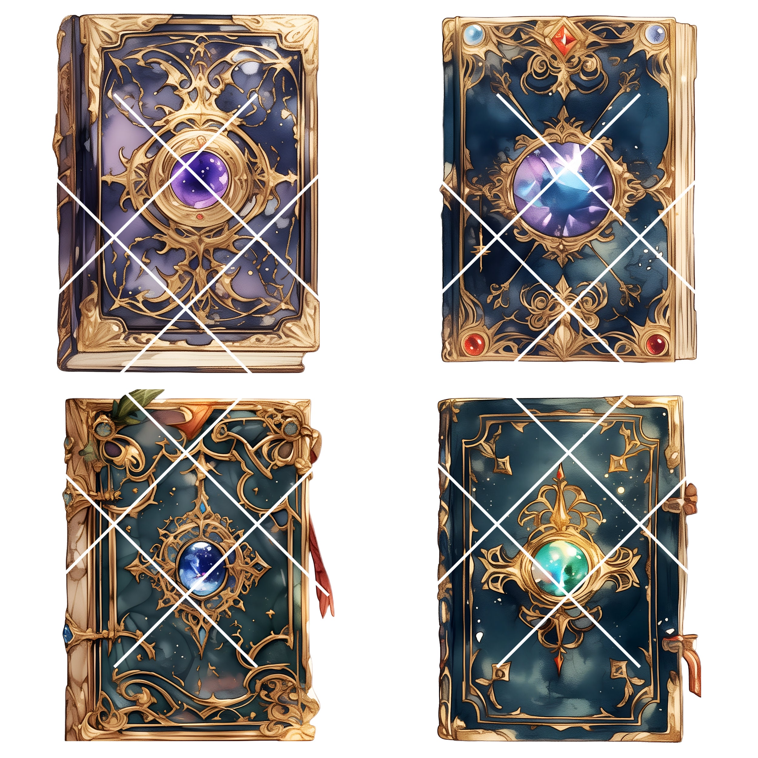 Watercolor Magic Grimoire Clipart Bundle, Magical Book PNG, Witch Book ...