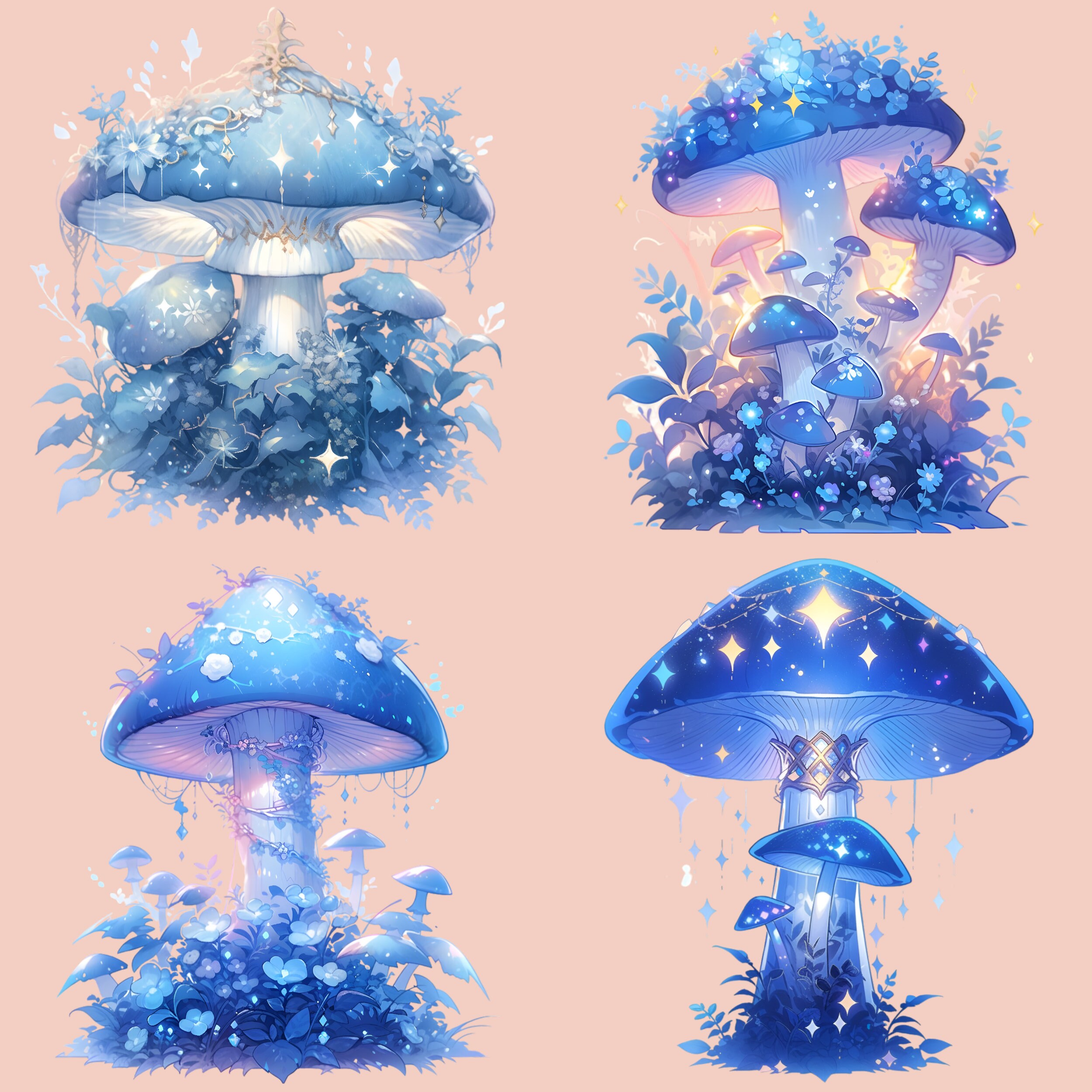 Magical Mushroom Clipart Bundle, Mushroom PNG, Fantasy Mushroom Clipart ...
