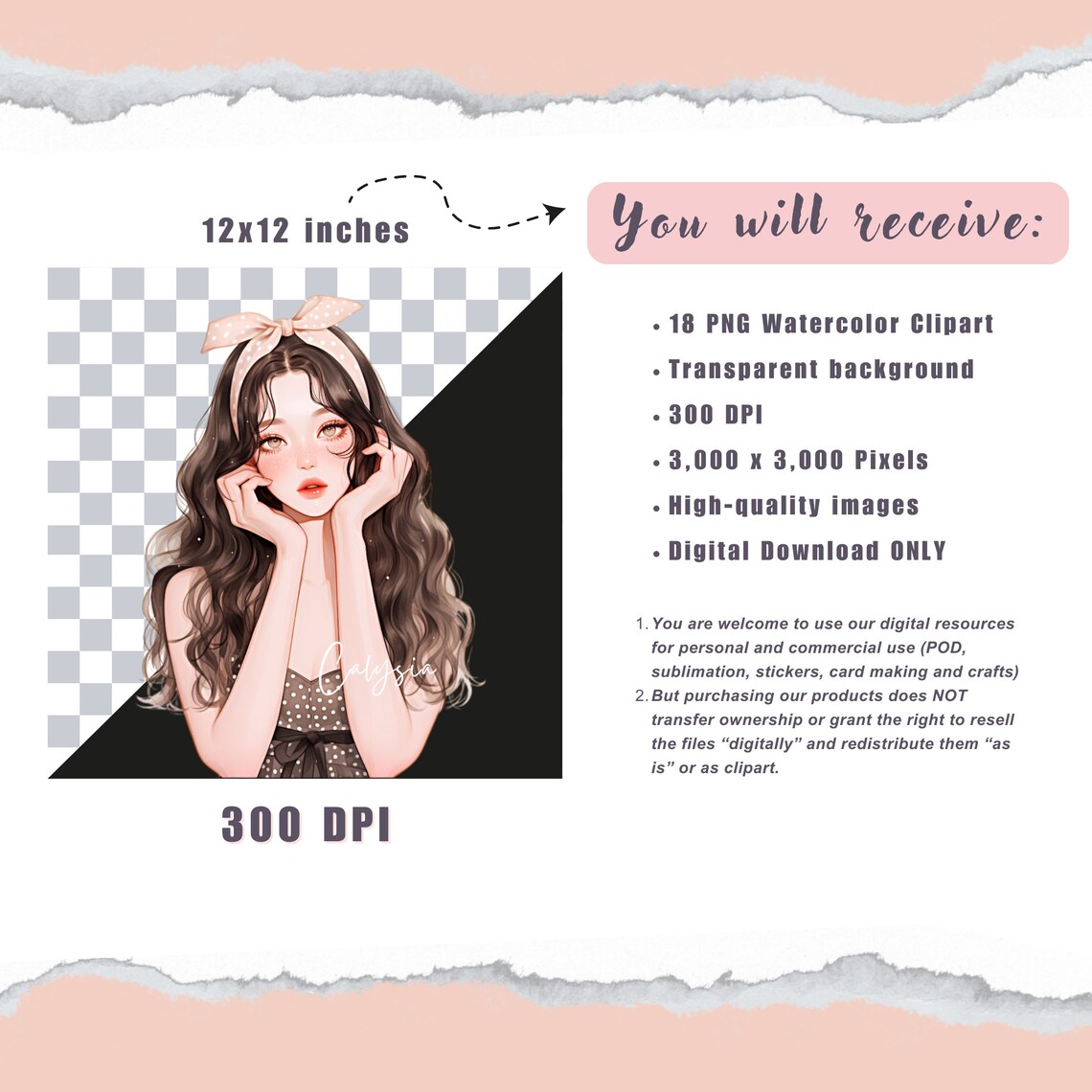 Girl in Polka Dress Clipart Bundle, Retro Fashion Illustration, Pretty ...