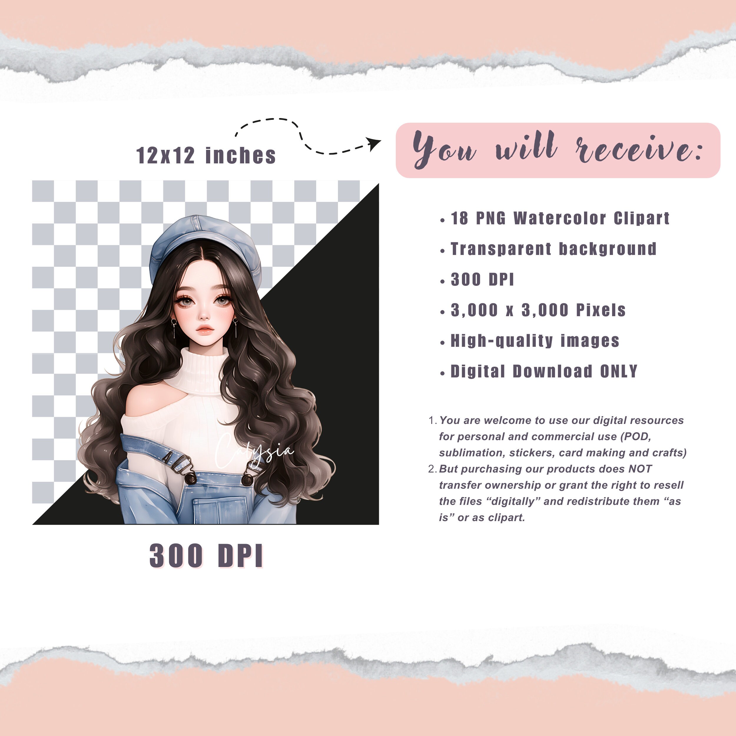 Watercolor Denim Girls Clipart Bundle, Girl in Denim Clipart, Fashion ...