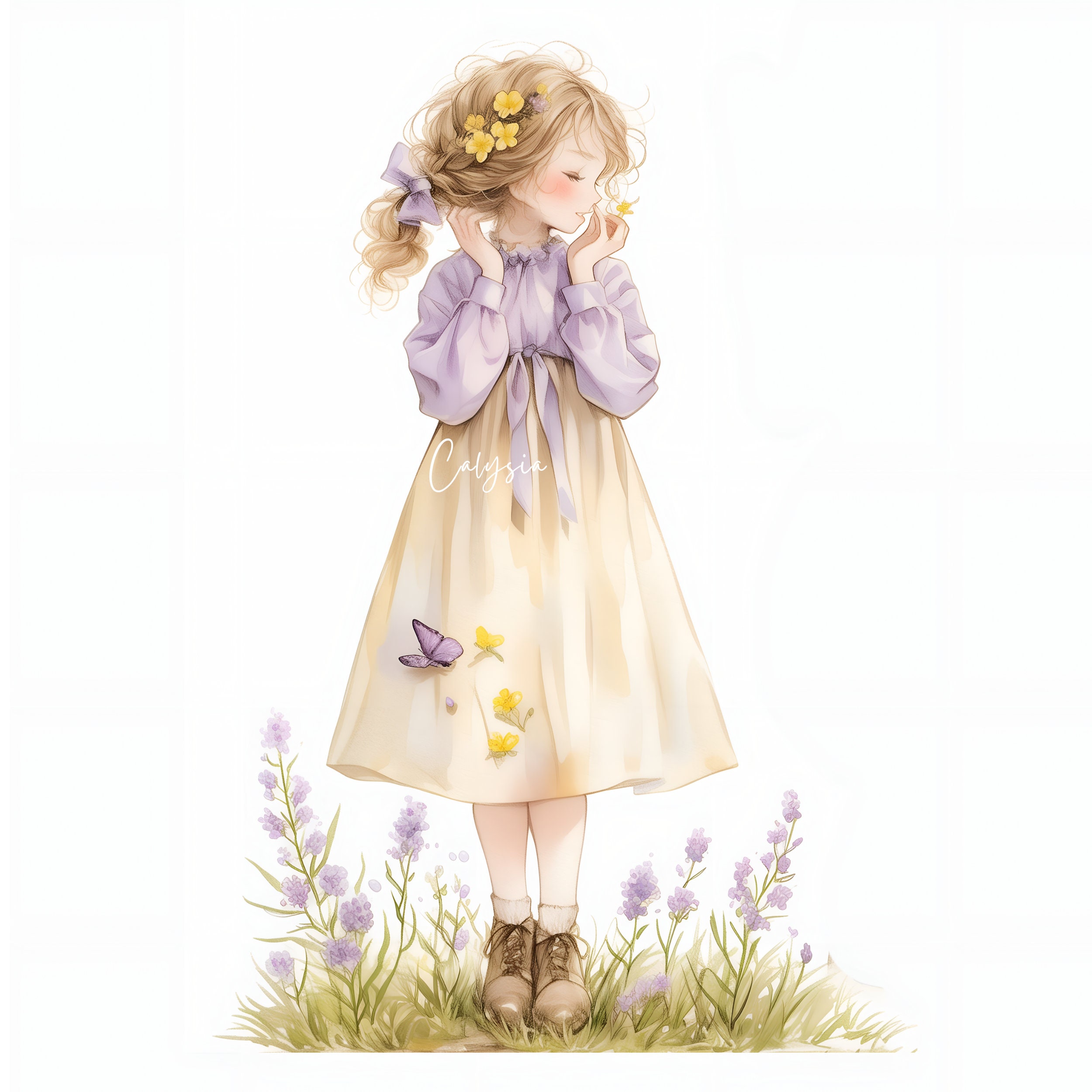 Watercolor Spring Girl Clipart Bundle, Spring Field Clipart, Summer ...