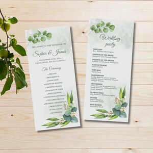 Wedding Program Template, Digital Wedding Eucalyptus Card, Wedding ...