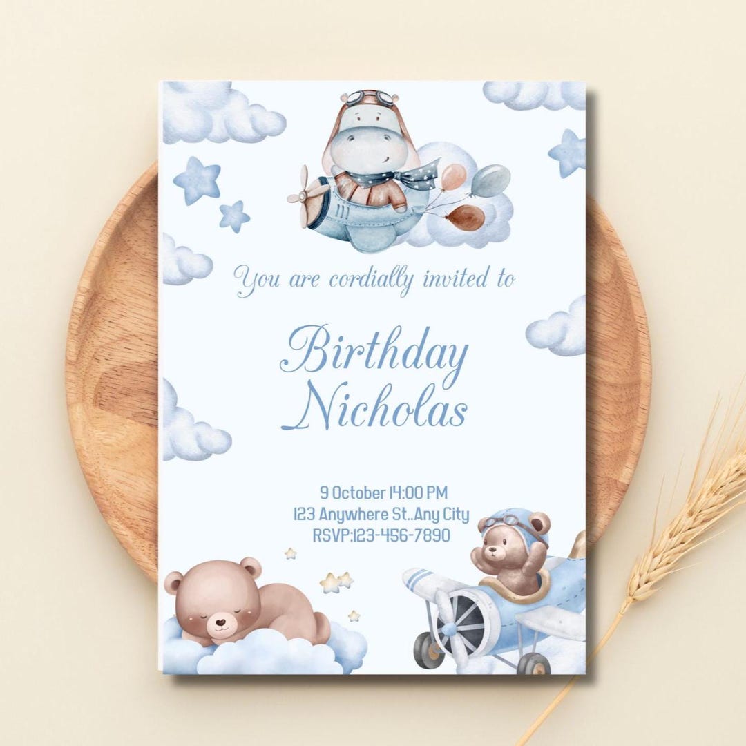 Birthday Invitation Boy Template, Editable Birthday Party Invite ...