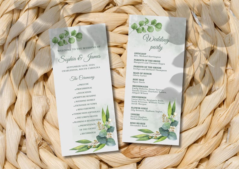 Wedding Program Template, Digital Wedding Eucalyptus Card, Wedding Program Double-sided Template ...