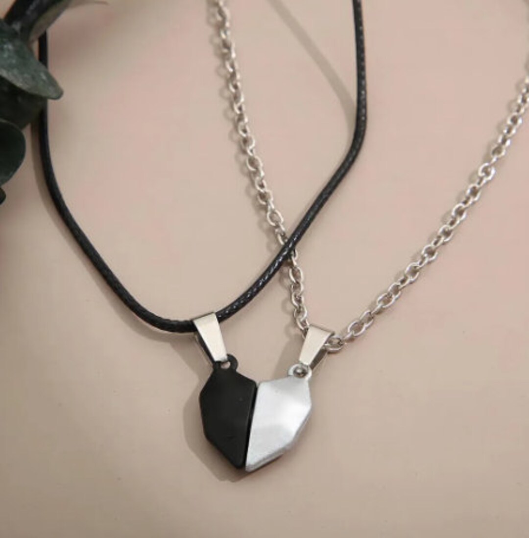 Magnetic Two-piece Custom Letter Heart Couples Necklace, Friendship ...