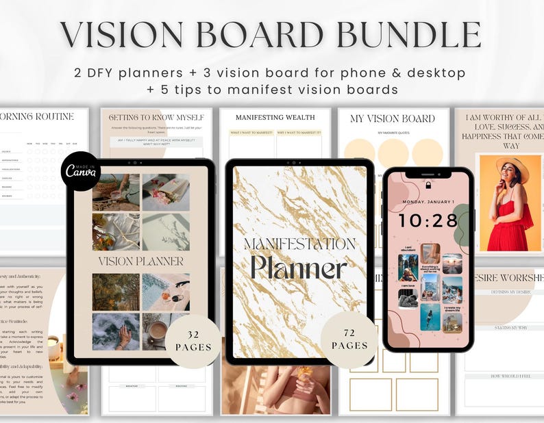 Vision Board Bundle Vision Board Kit Canva Vision Board Planner ...