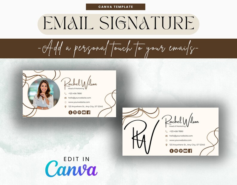 Editable Signature Modern Signature Email Template Canva Editable E ...