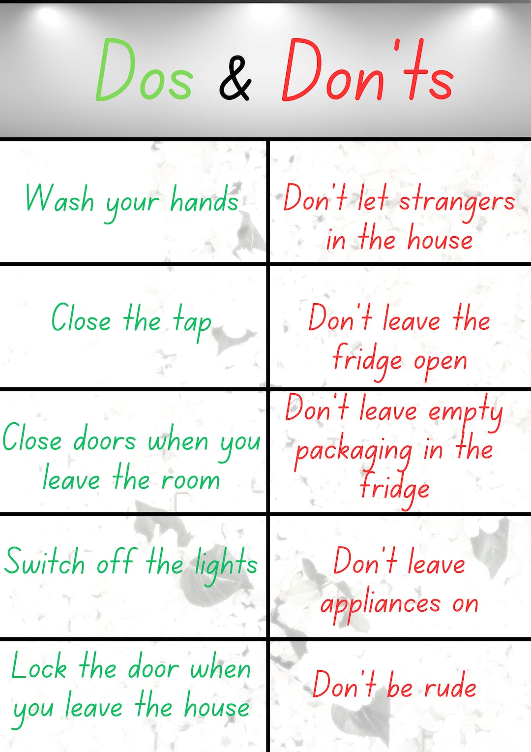 Printable Template for Dos and Don'ts - Etsy