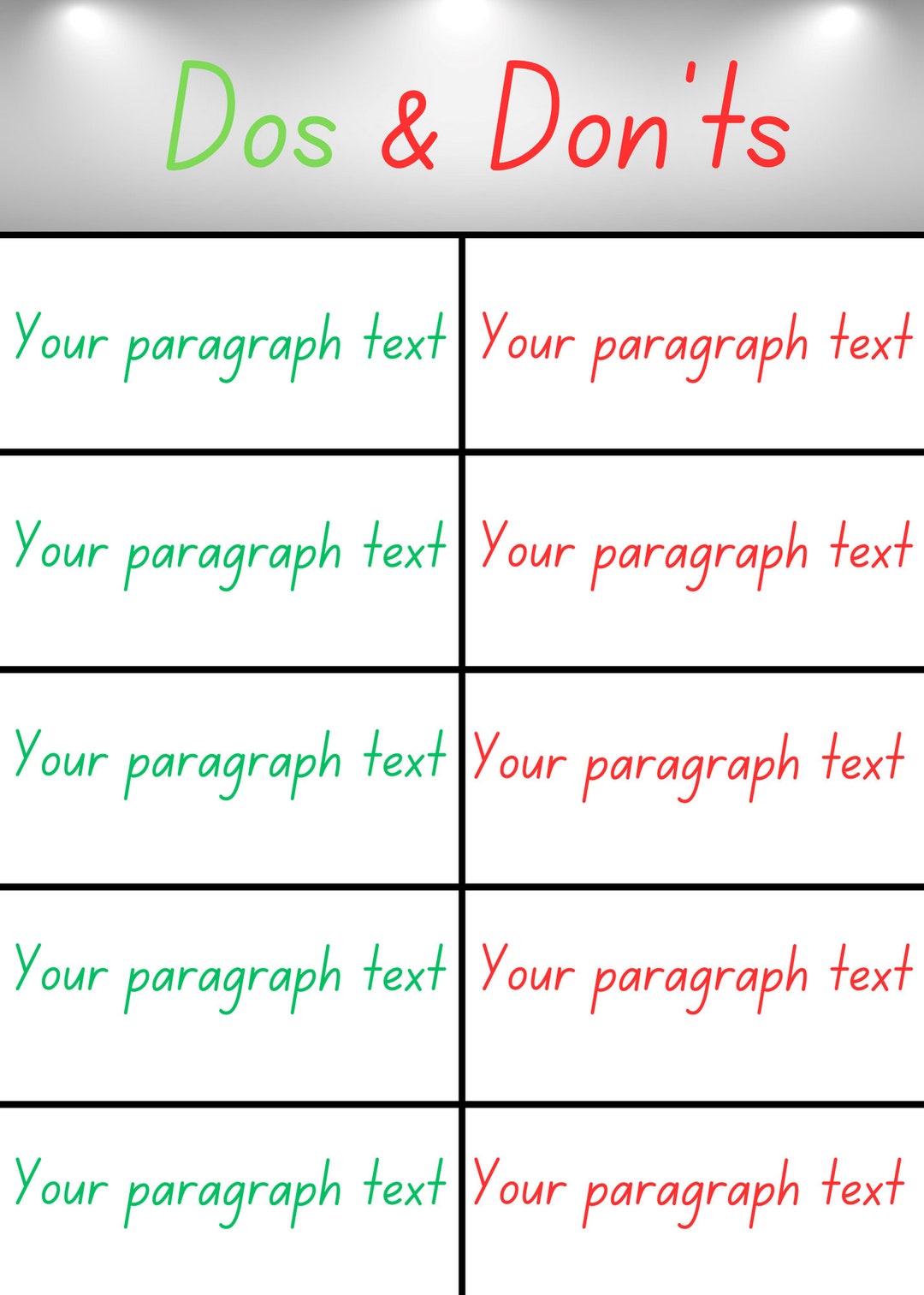 Printable Template for Dos and Don'ts - Etsy