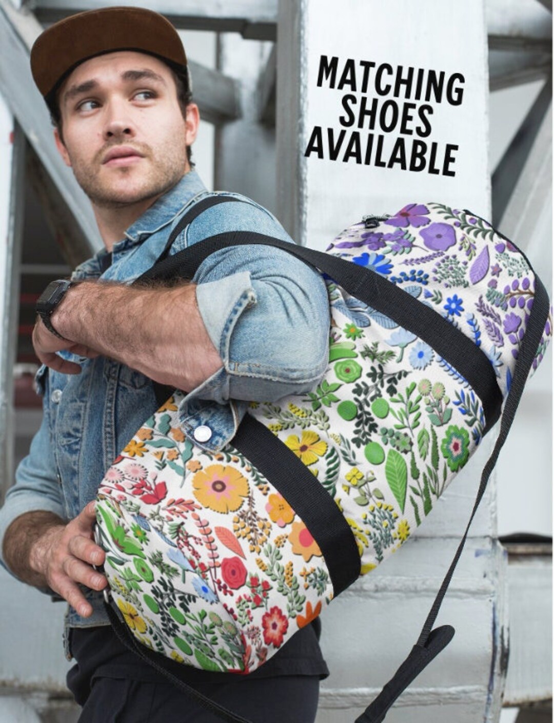 23" LGBTQ+ Floral Duffle Bag White | Pride Travel Weekender | Gym Bag ...