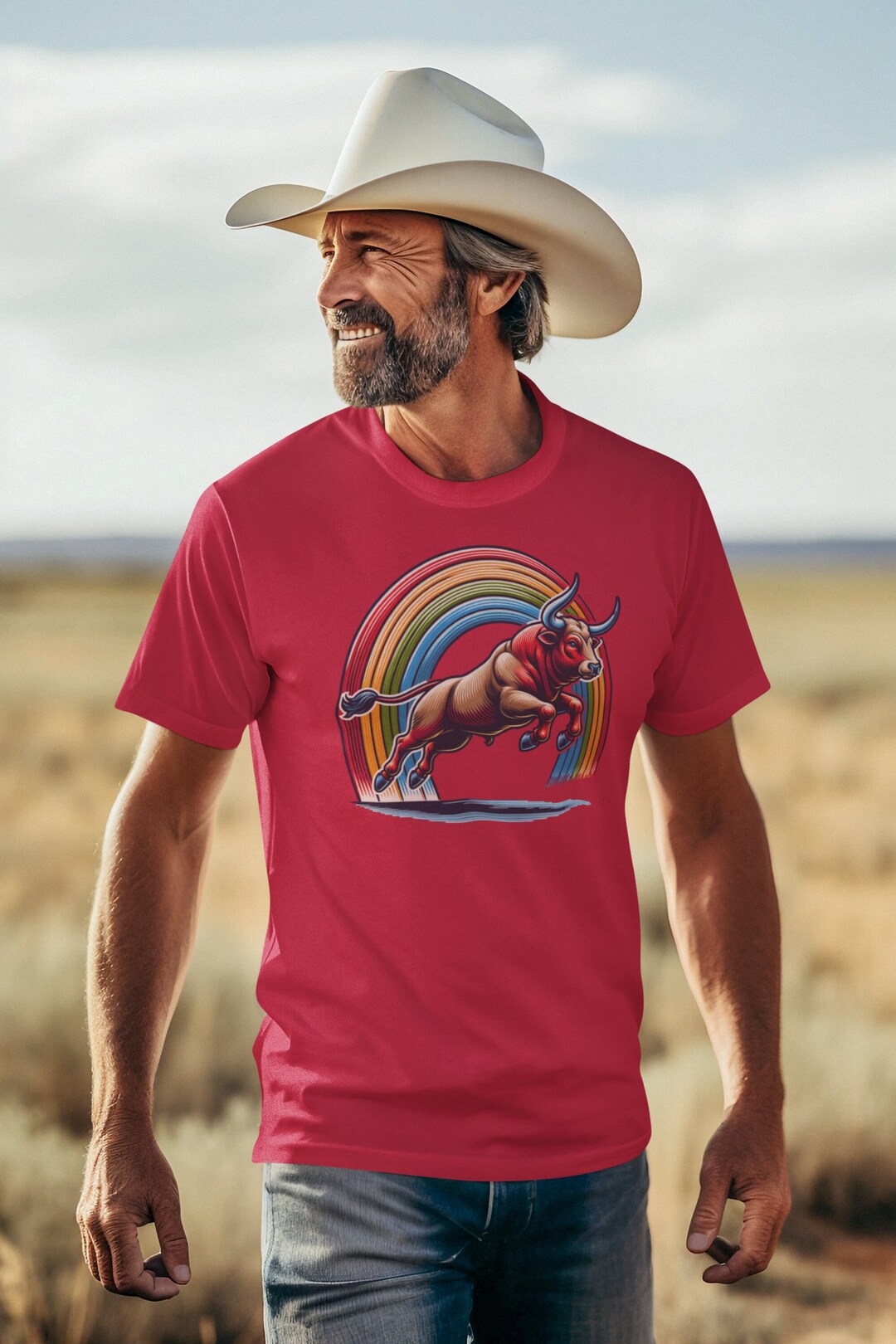 LGBT Rainbow Bull Charging Pride Tee Rainbow Cowboy Tshirt, Proud Bull ...