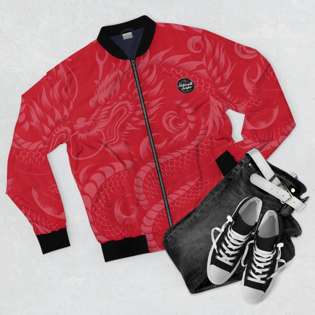 Faded Dragon Bomber Jacket, Red Dragon Jacket, Chinese Dragon Jacket ...