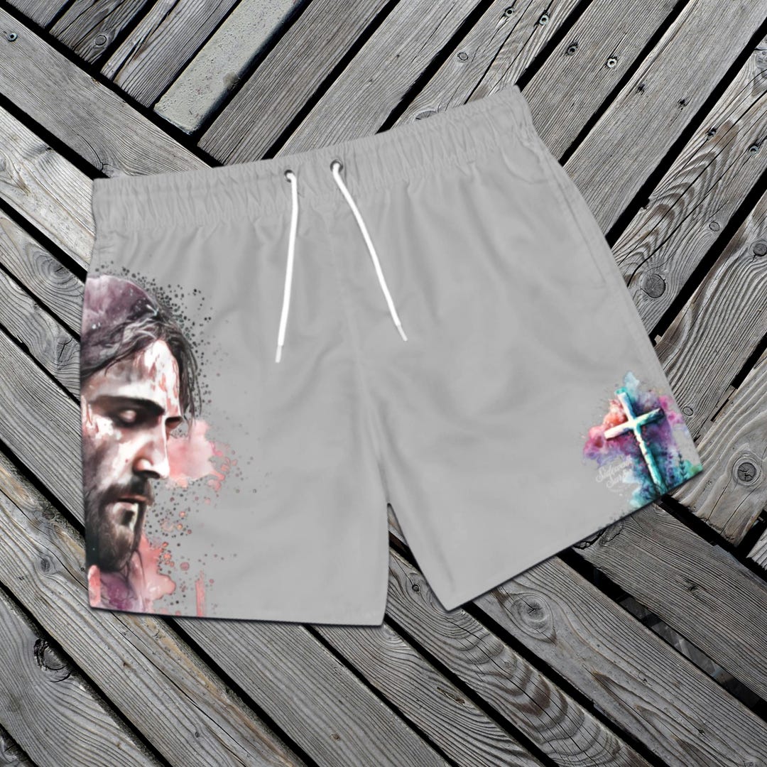 Christian Jesus Swim Trunks Grey, Jesus Swimming Suit, Christian ...