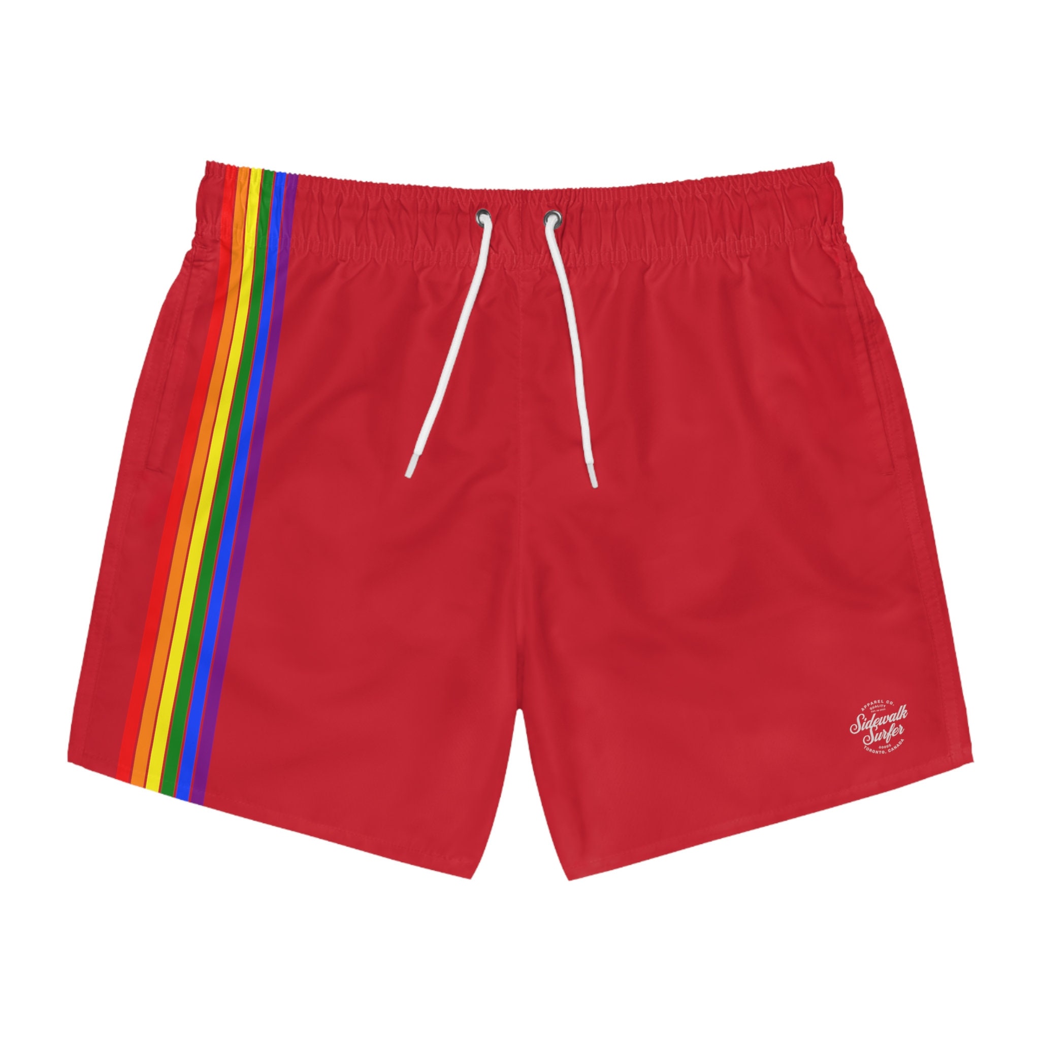 LGBT Rainbow Pride Stripe Red Mens Swim Trunks, Pride Rainbow Design ...
