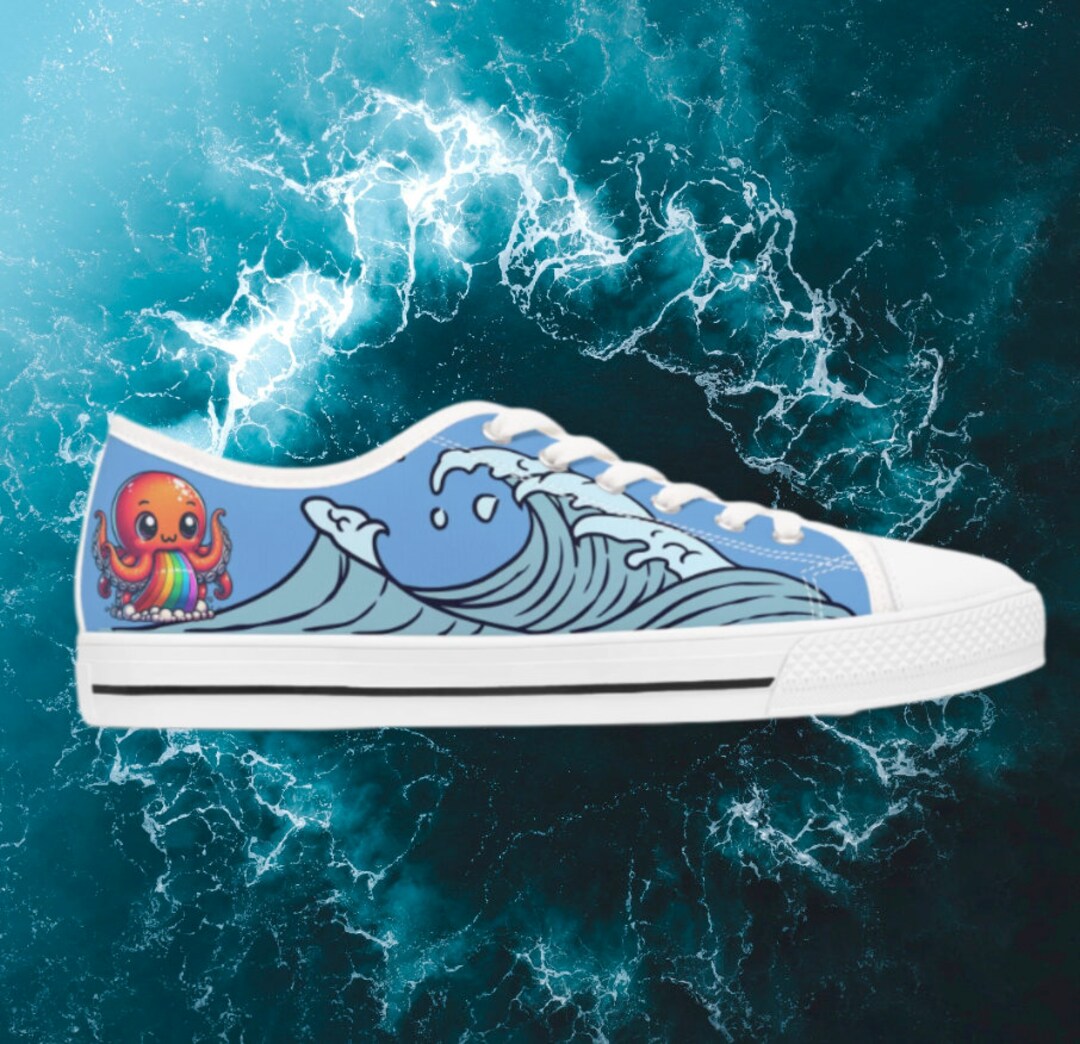 LGBT Octopus Barf Unisex Ocean Theme Sneakers, Octopus Rainbow White ...