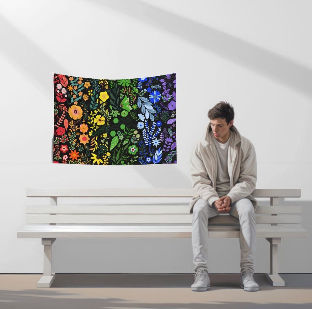 LGBT Floral Rainbow Tapestry! 36"x26" LGBTQ Floral Style Decor, Queer ...