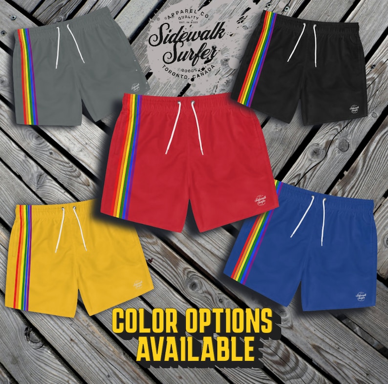 LGBT Rainbow Pride Stripe Red Mens Swim Trunks, Pride Rainbow Design ...