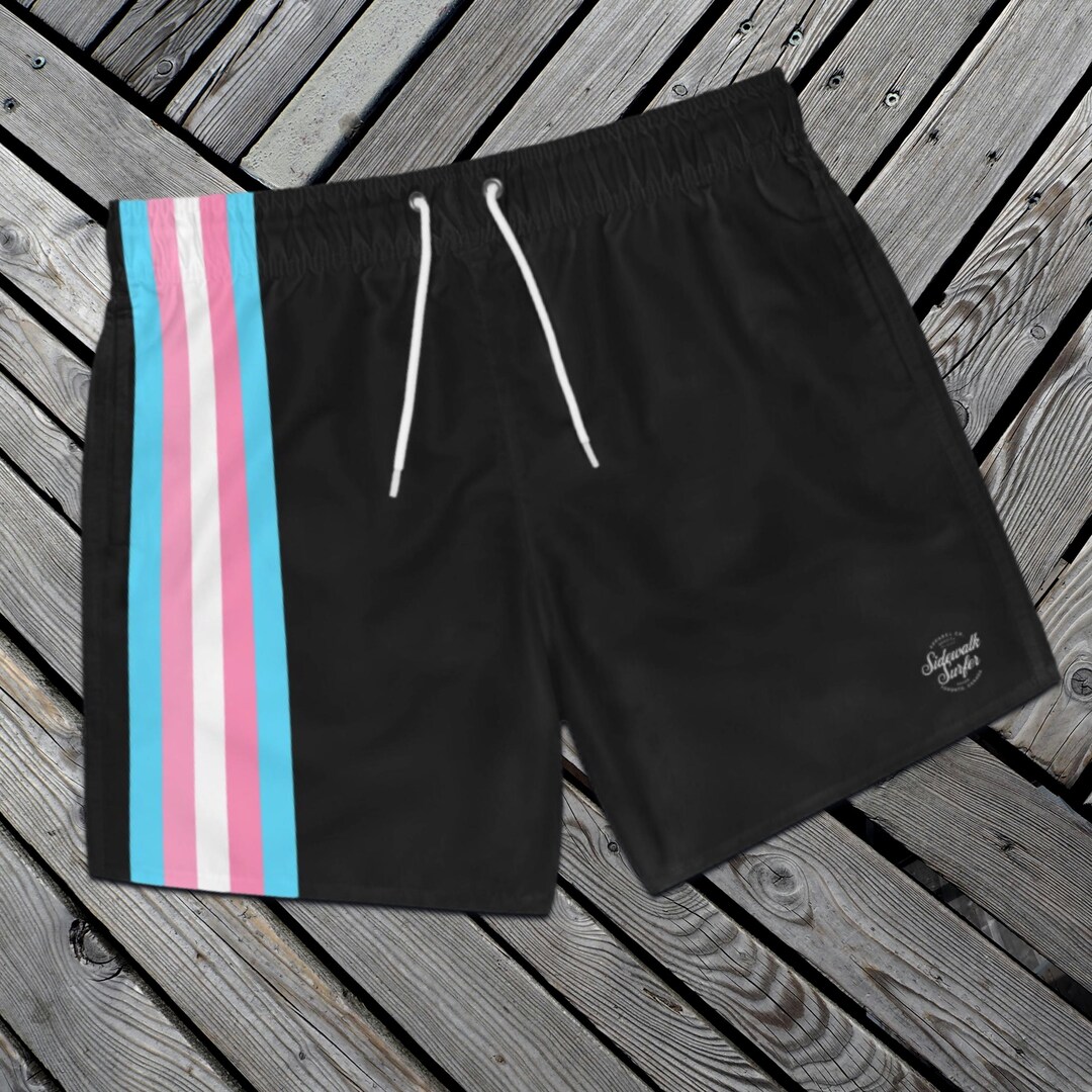 LGBT Trans Pride Stripe Black Swim Trunks, Transgender Stripe Design ...