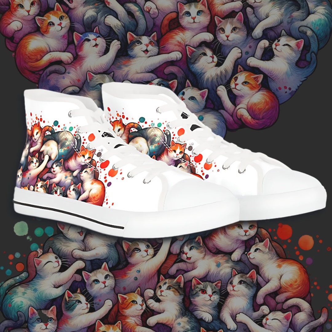 Cuddling Cat Collective Unisex Sneakers, Cat Kitten Shoes, Cat High ...
