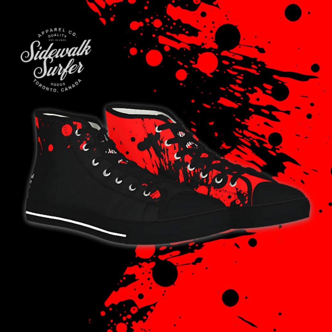 Mismatch Unisex Black Red Splatter Hi-top Shoes Unique Two Color ...
