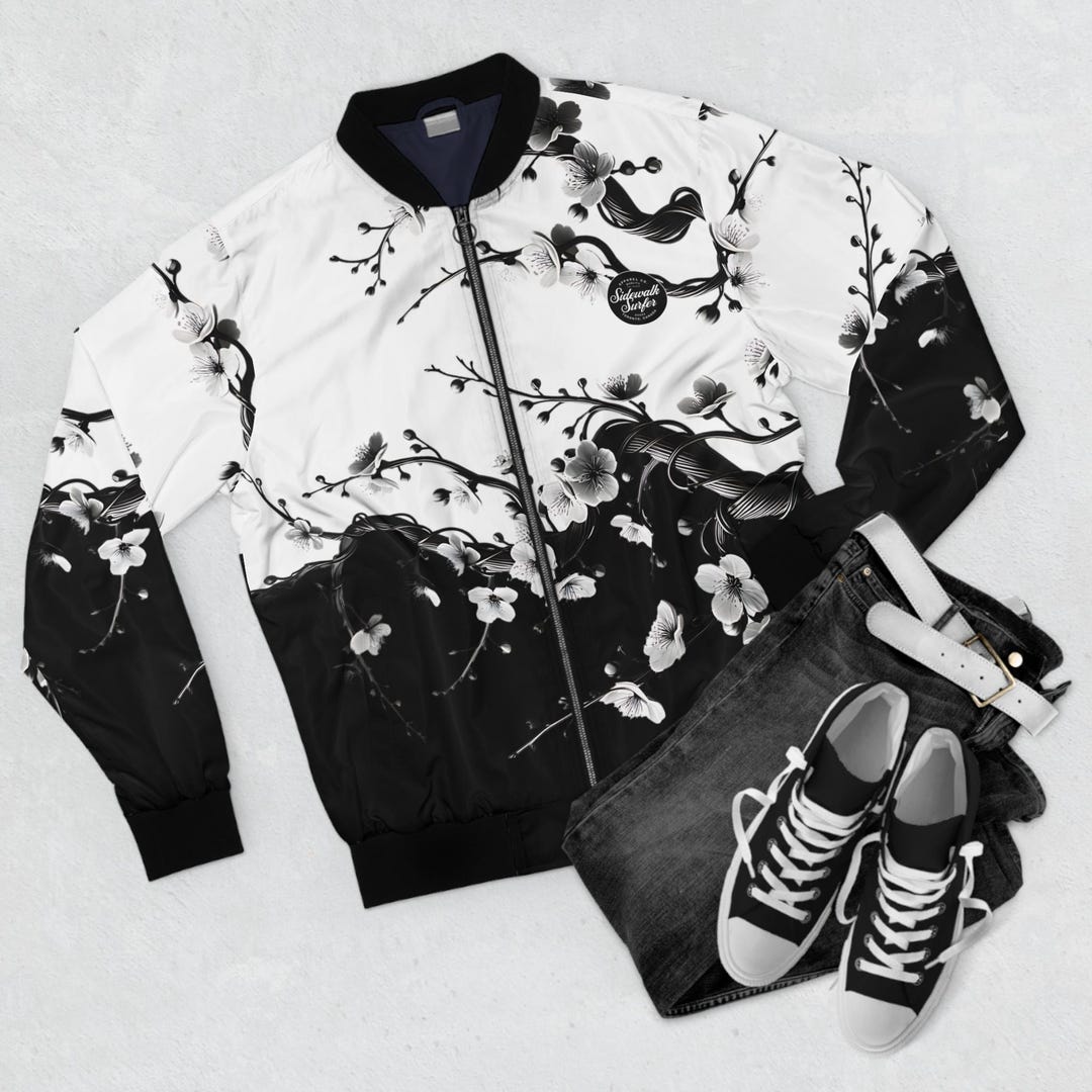 Cherry Blossom Jacket, Yin Yang Jacket, Japanese Floral Spring Bomber ...