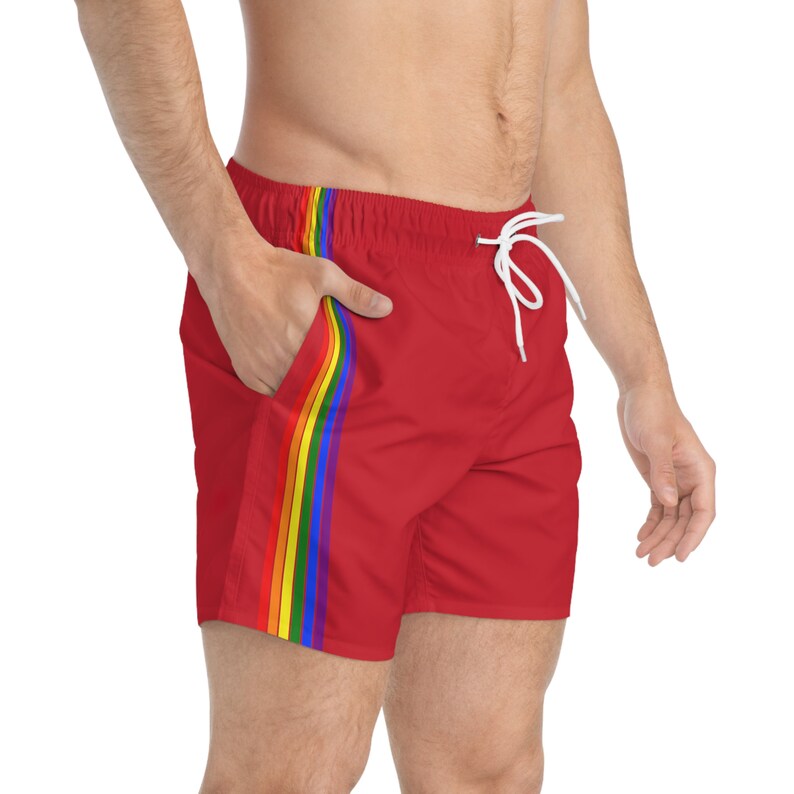 LGBT Rainbow Pride Stripe Red Mens Swim Trunks, Pride Rainbow Design ...