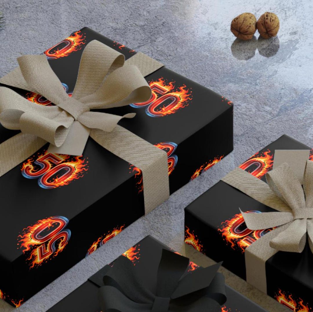 50th Inferno Gift Wrap Birthday, 50th Birthday Wrapping Paper, 50th ...