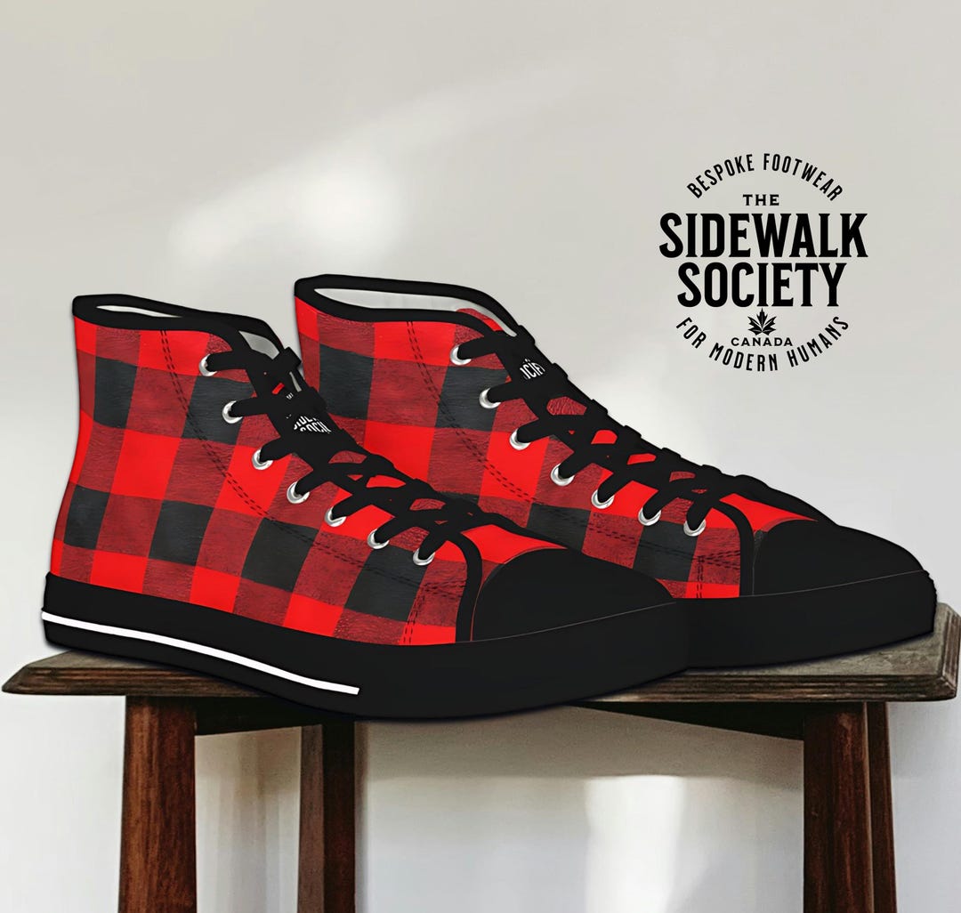 Buffalo Print Canada Sneakers Hi-top, Unisex Red Buffalo Print Shoes ...