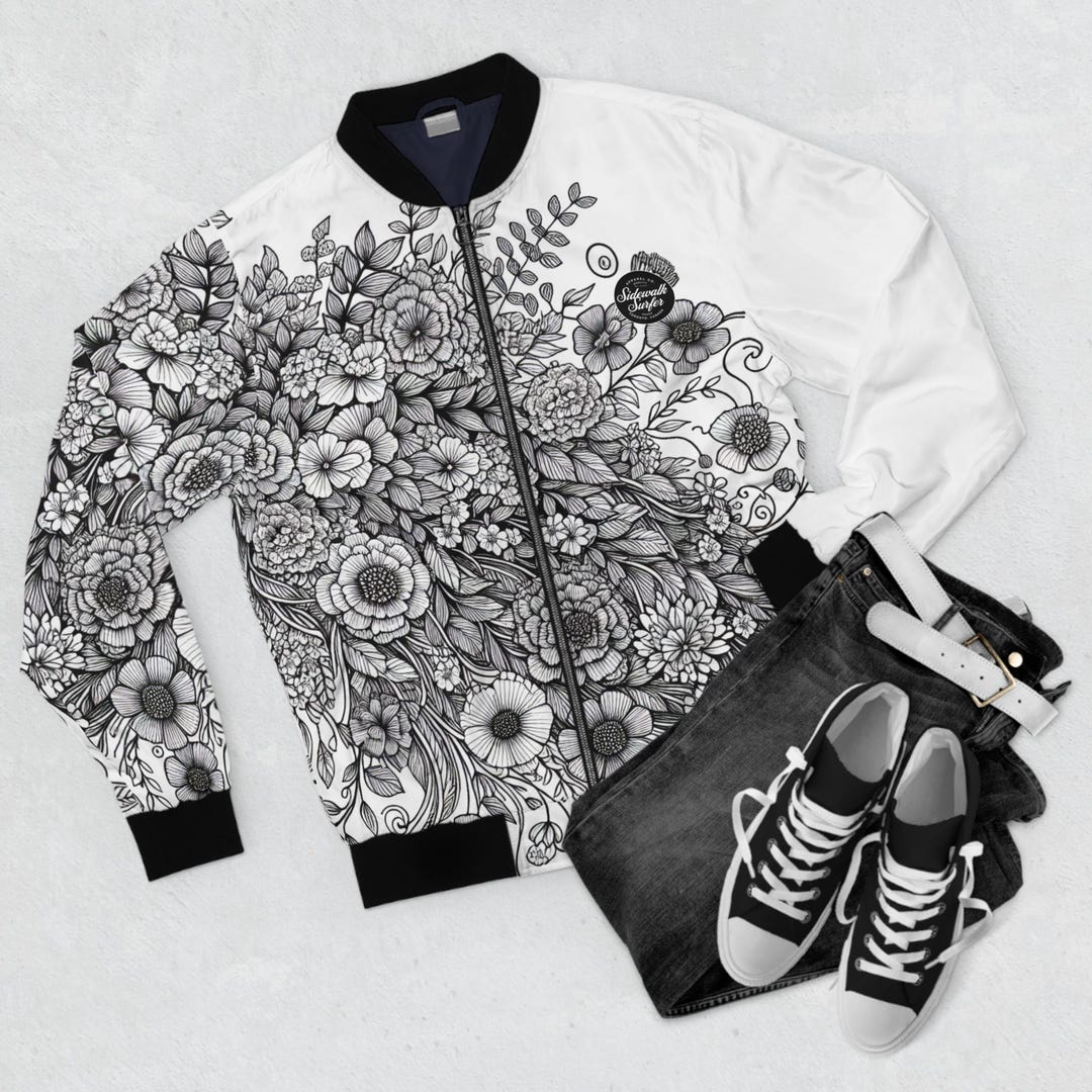 Flower Garden Bomber Jacket, White Floral Jacket, White Flowers Jacket ...