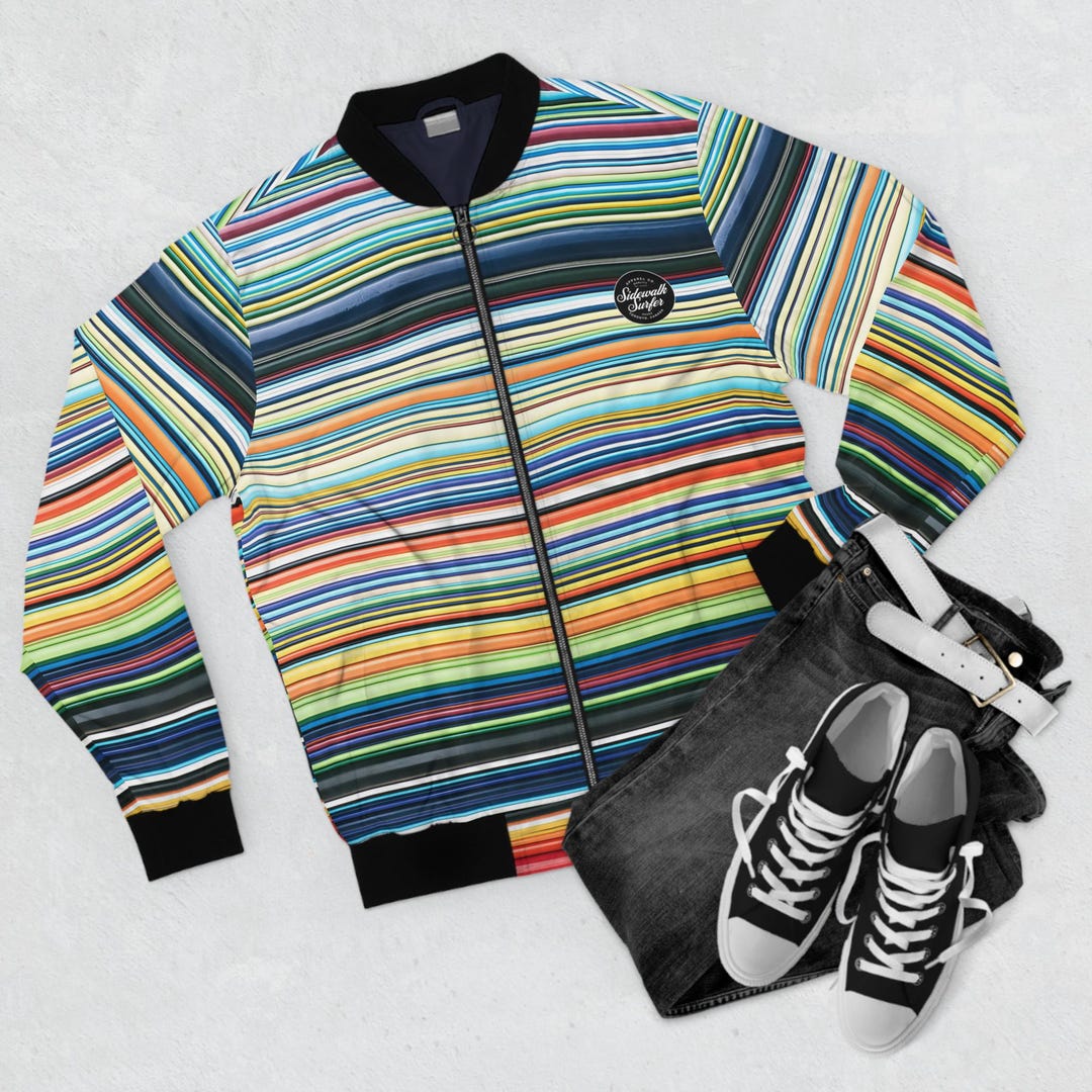 Striped Bomber Jacket With Modern Edge, Jacket With Colorful Stripe ...